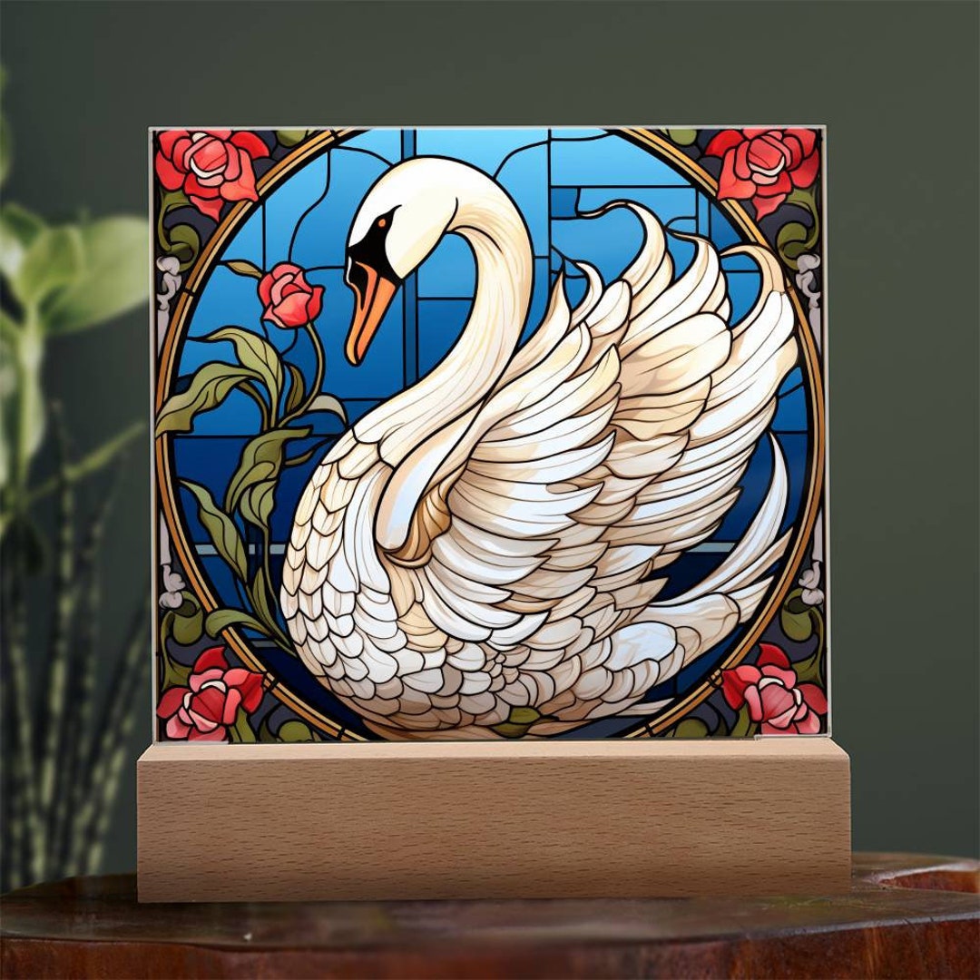 Swan Stained Glass Acrylic Plaque Gift for Nature Swan Lovers Gift for ...