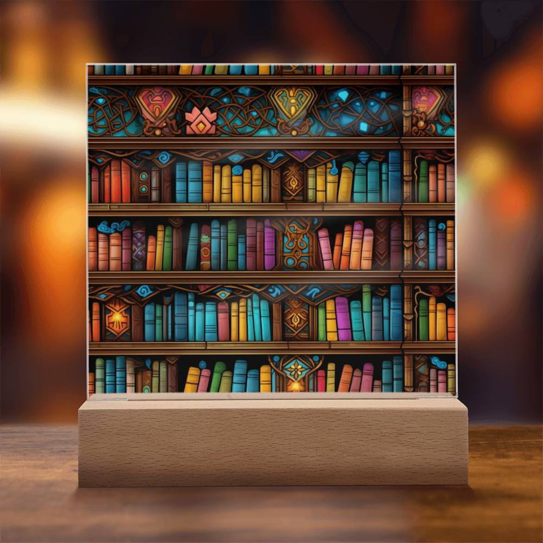 Library Stained Glass Acrylic Plaque for Book Lovers Gift Bibliophile ...