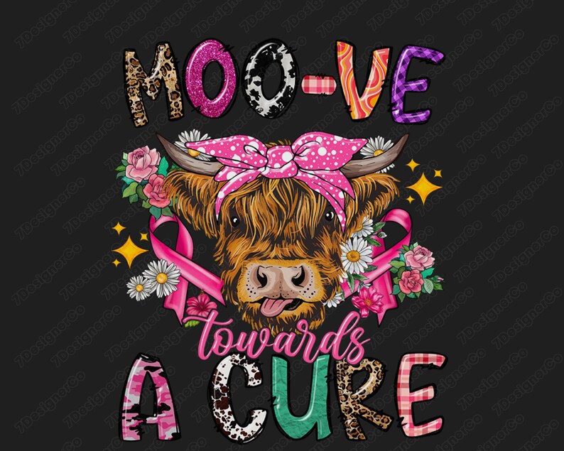 Breast Cancer Awareness Highland Cow PNG, Pink Ribbon Heifer (digital ...