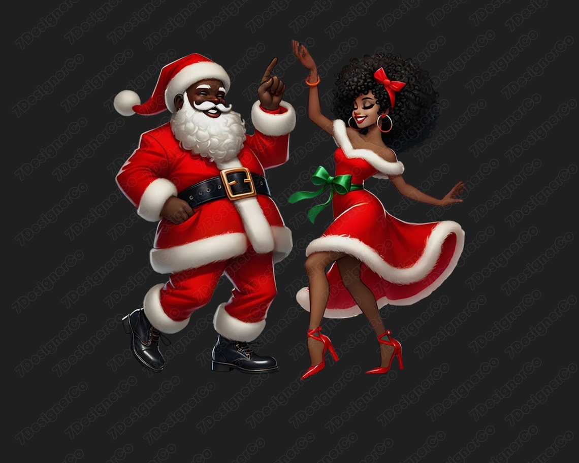Dancing Black Santa & Mrs. Claus PNG, African American Christmas ...