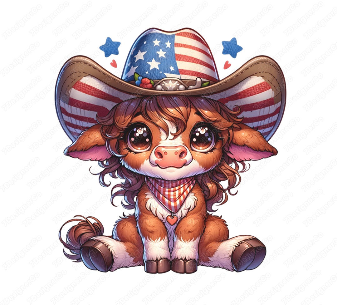 4th of July Cowboy Png, Highland Cow 4th of July, Independence Day Png ...