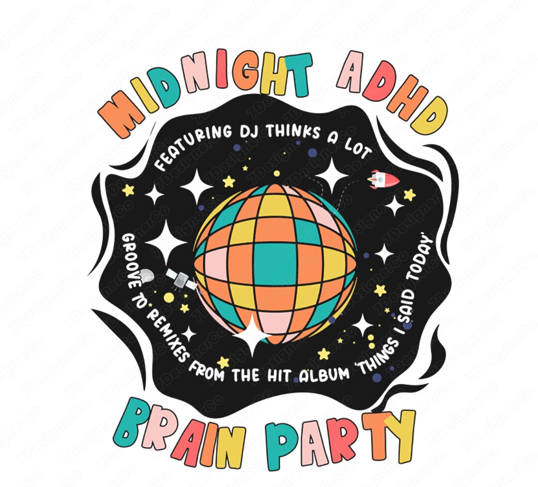 Midnight ADHD Brain Party PNG: Autism Awareness, Neurodivergent Disco ...