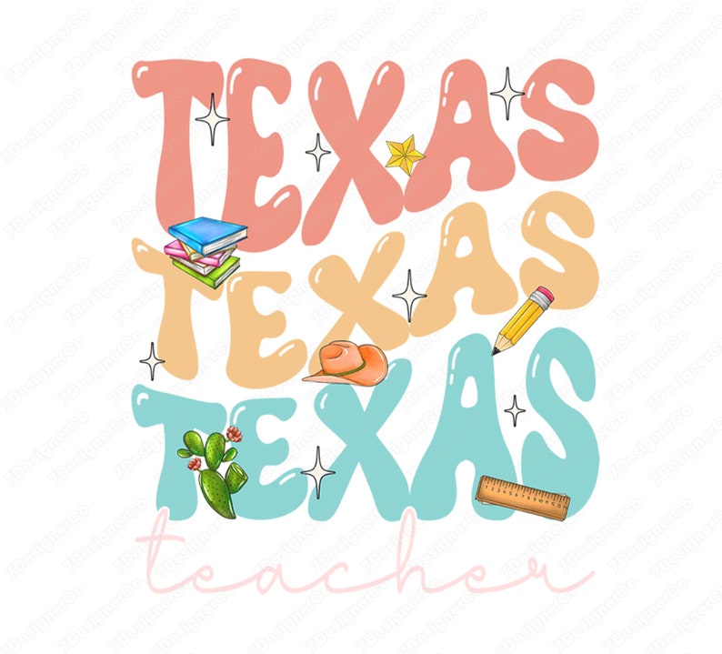 Texas Teacher PNG, Back to School PNG, First Day of School, Groovy ...