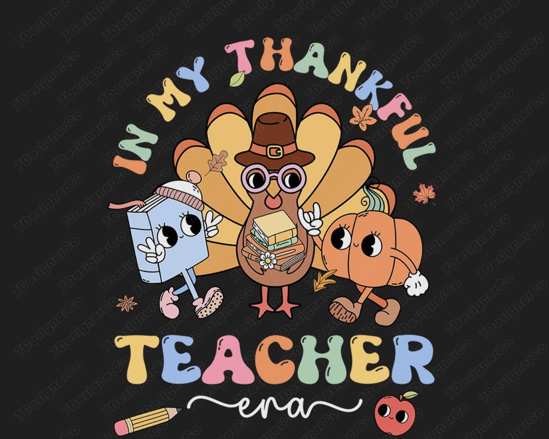Thankful Teacher Turkey Groovy Thanksgiving PNG (digital Download) - Etsy