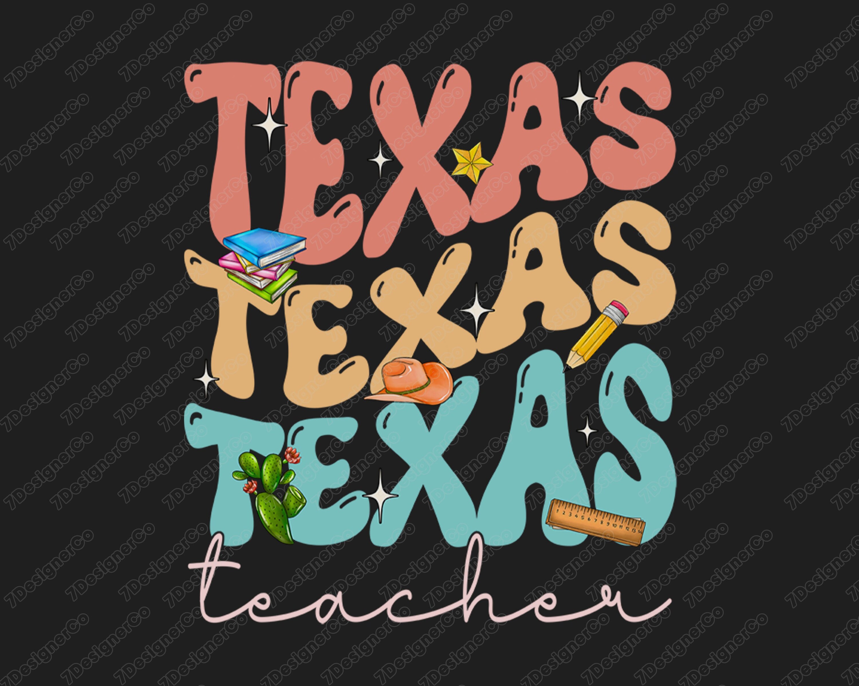 Texas Teacher PNG, Back to School PNG, First Day of School, Groovy ...