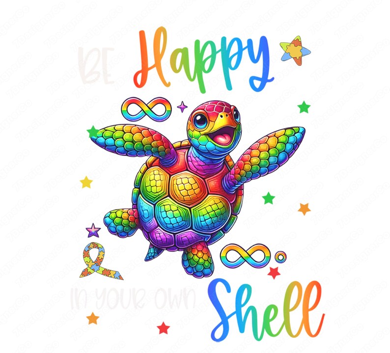 Autism Awareness Rainbow Turtle PNG: Be Happy Design (digital Download ...