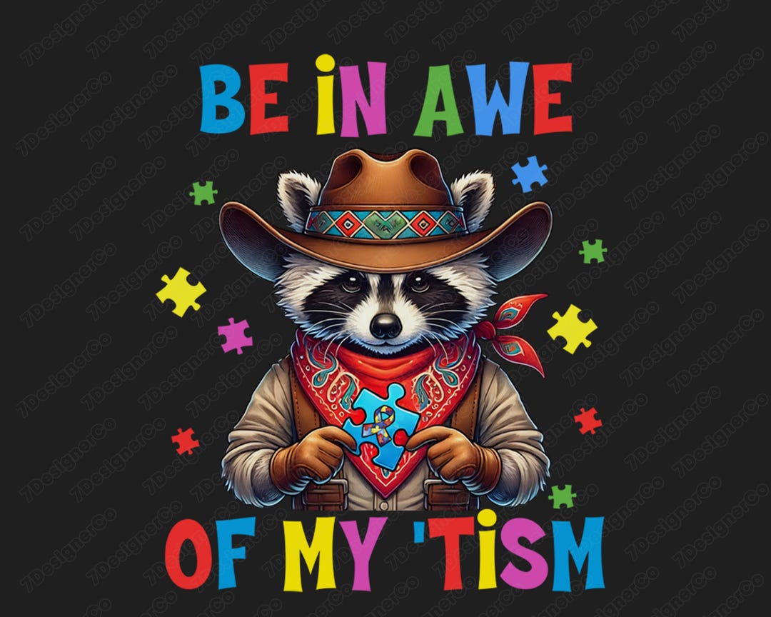 Autism Awareness Cowboy Raccoon PNG: Puzzle Ribbon (digital Download ...