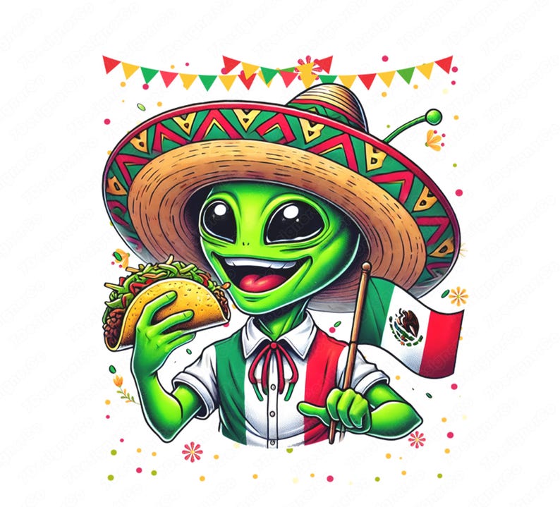 Alien Eating Taco Png, Cinco De Mayo Png, Mexican Fiesta Png, Mexican ...