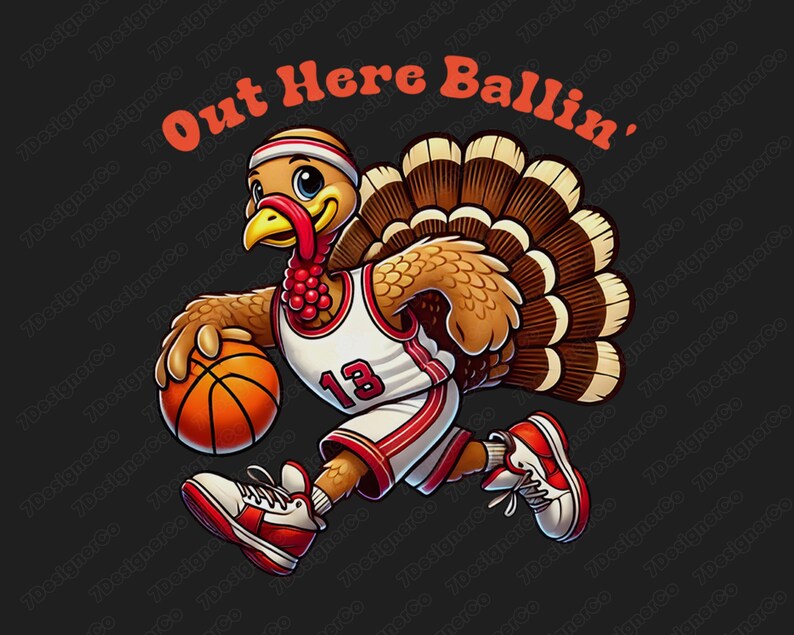 Thanksgiving Turkey Basketball PNG, Funny Ballin' Design (digital ...