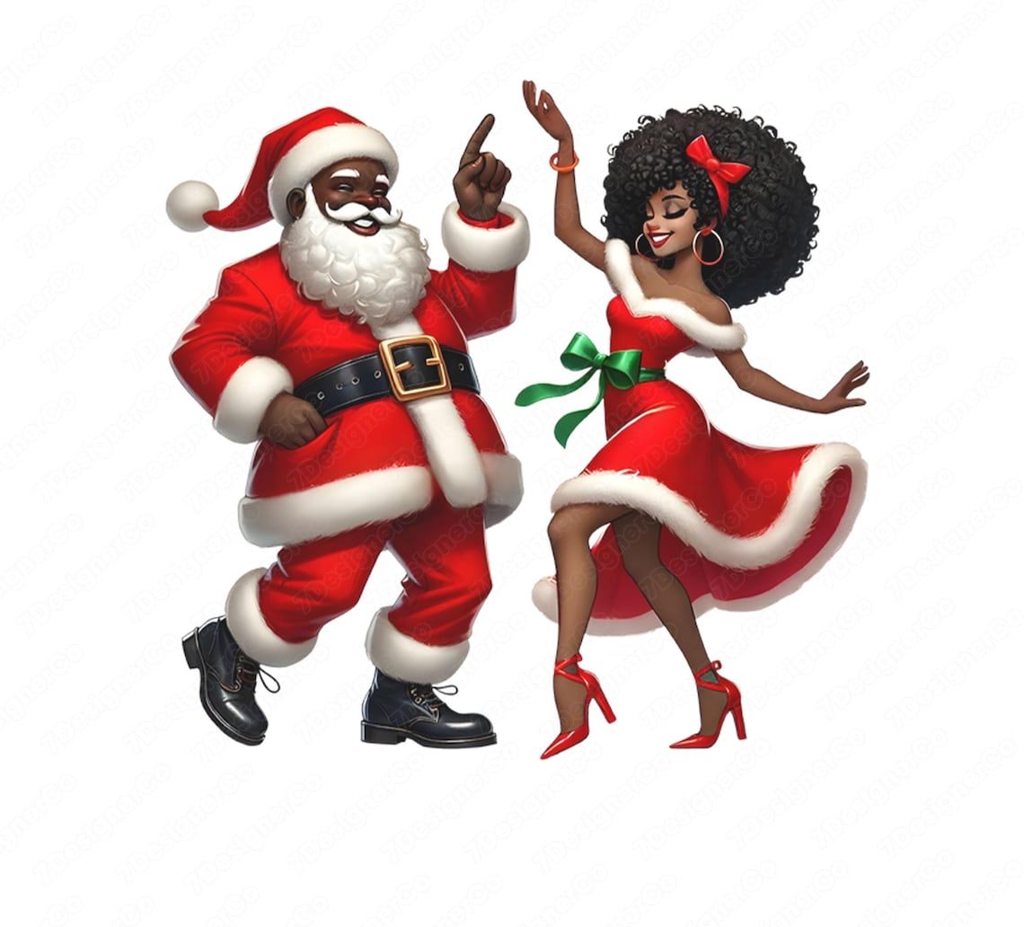Dancing Black Santa & Mrs. Claus PNG, African American Christmas ...
