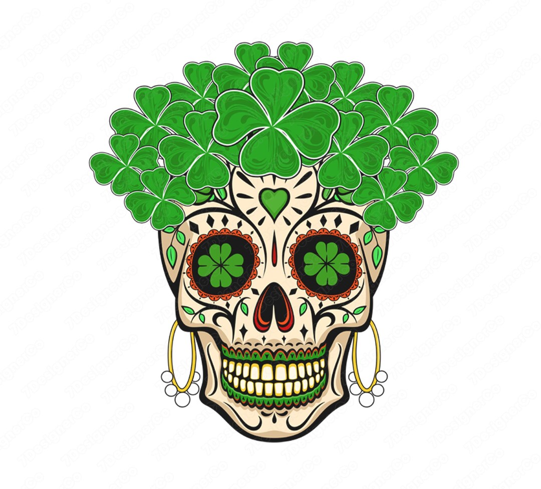 Shamrock Sugar Skull Png, Patricks Day Png, Irish Day PNG, Shamrock Png ...