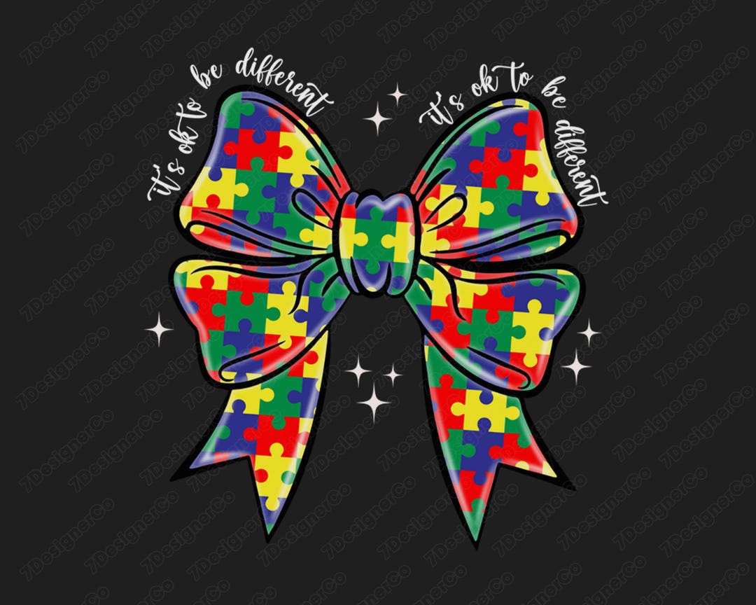 Autism Awareness Puzzle Ribbon Bow PNG: It's OK to Be Different ...