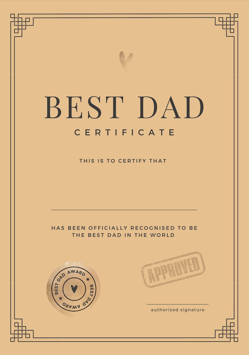 Best Dad Certificate - Etsy