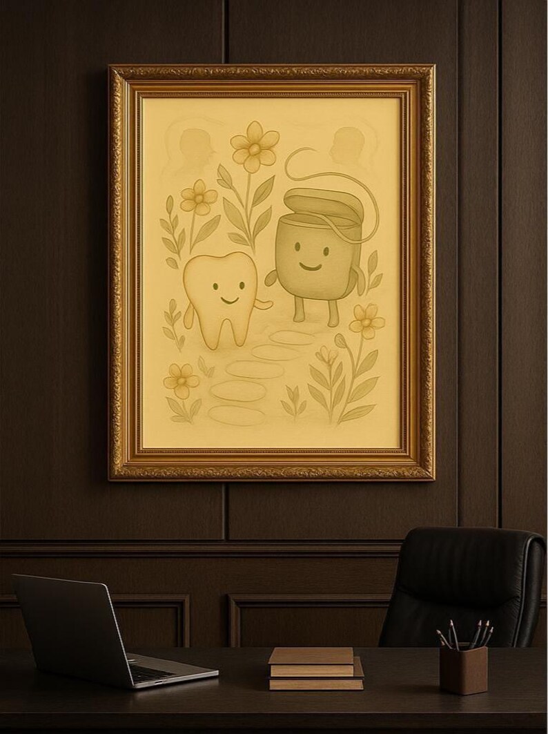 Fantasy Tooth and Floss Art Print, Cute Dental Friends Illustration ...