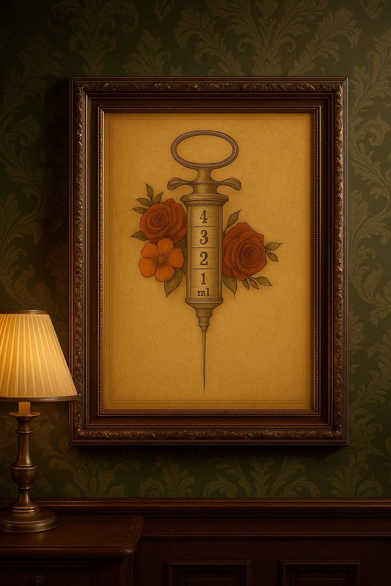 Vintage Syringe Art Print With Flowers, Medical Wall Decor, Anatomical ...