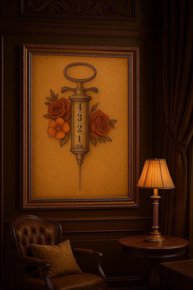 Vintage Syringe Art Print With Flowers, Medical Wall Decor, Anatomical ...