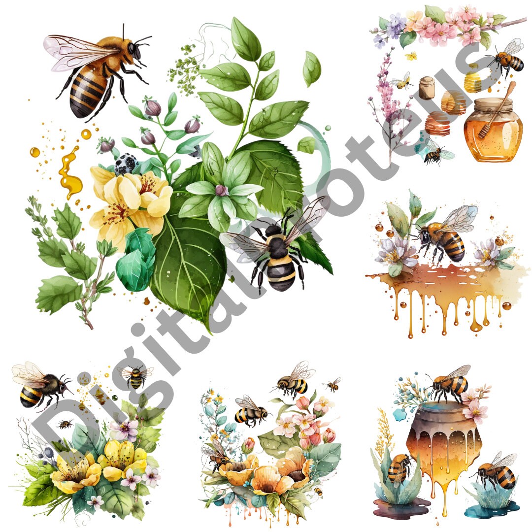 27 Png Watercolor Honeybee Clipart, Spring Garden Bee, Honey Drips Clip ...