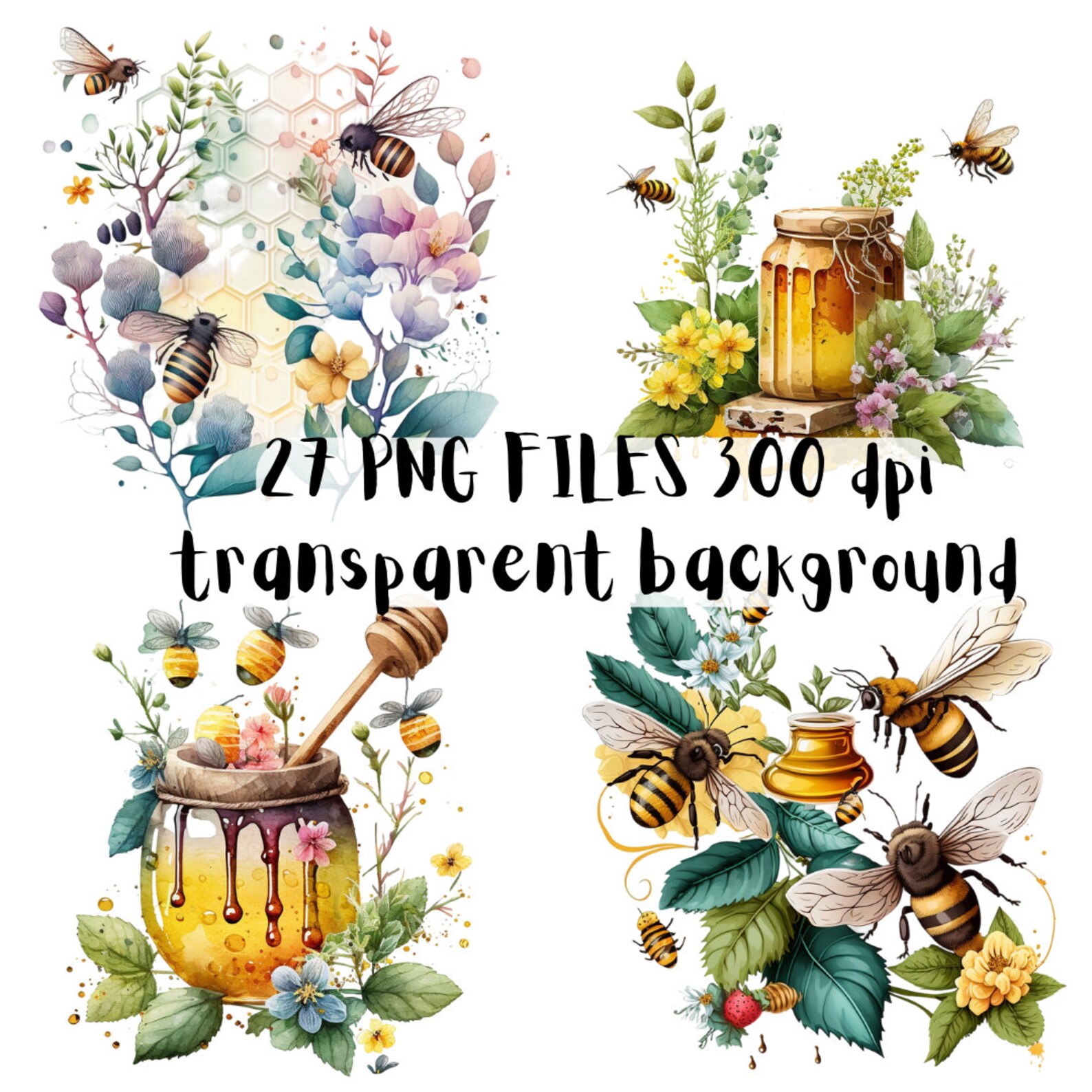 27 Png Watercolor Honeybee Clipart, Spring Garden Bee, Honey Drips Clip ...