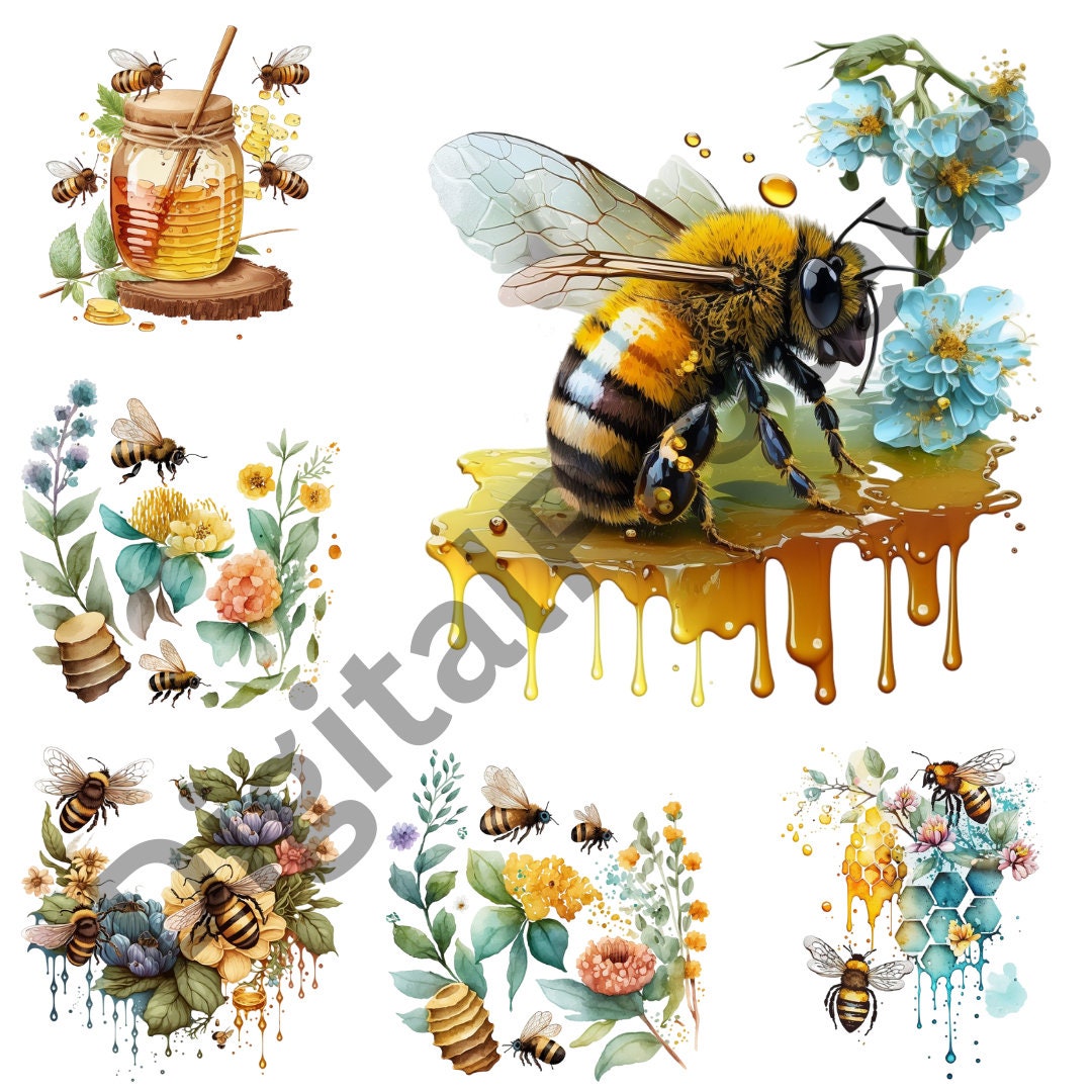 27 Png Watercolor Honeybee Clipart, Spring Garden Bee, Honey Drips Clip ...