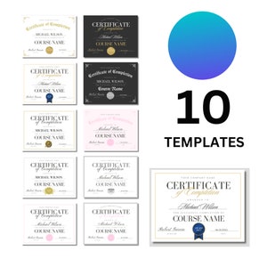 Certificate of Completion Template, 10 Printable Certificates Bundle ...