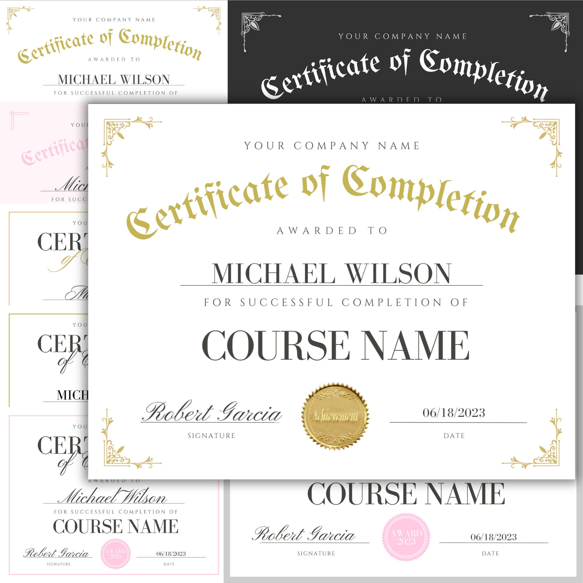 Certificate of Completion Template, 10 Printable Certificates Bundle ...