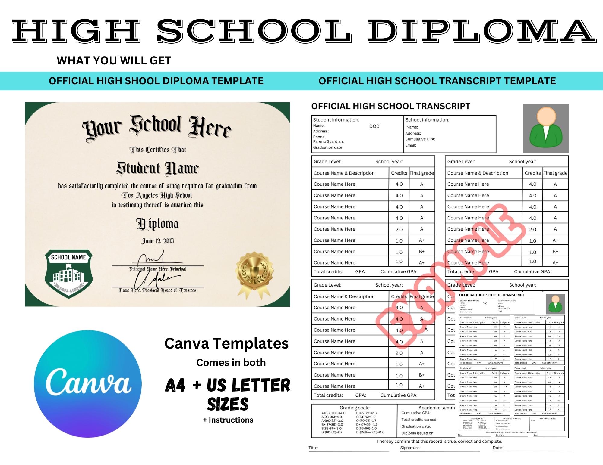 High School Diploma Template, High School Transcript, Graduation ...