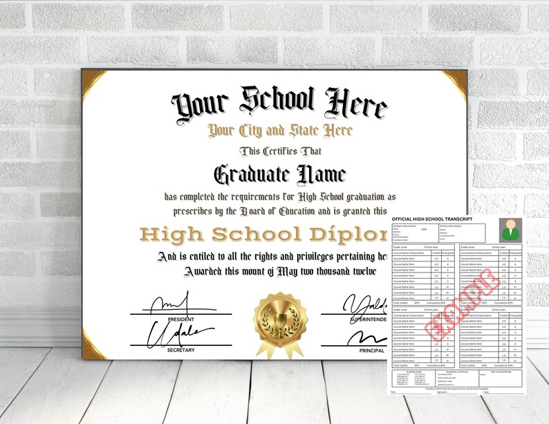 High School Diploma Template, High School Transcript, Graduation ...