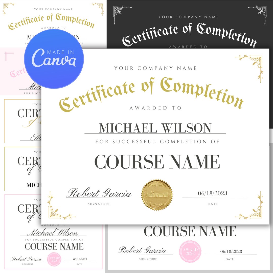 Certificate of Completion Template, 10 Printable Certificates Bundle ...