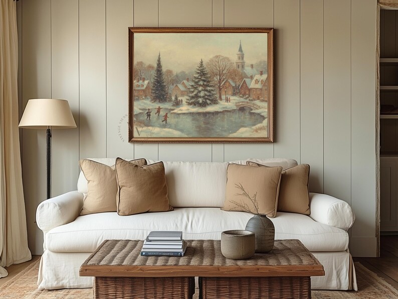 Christmas Village Ice Skating Scene – Vintage Winter Town, Cozy Holiday ...