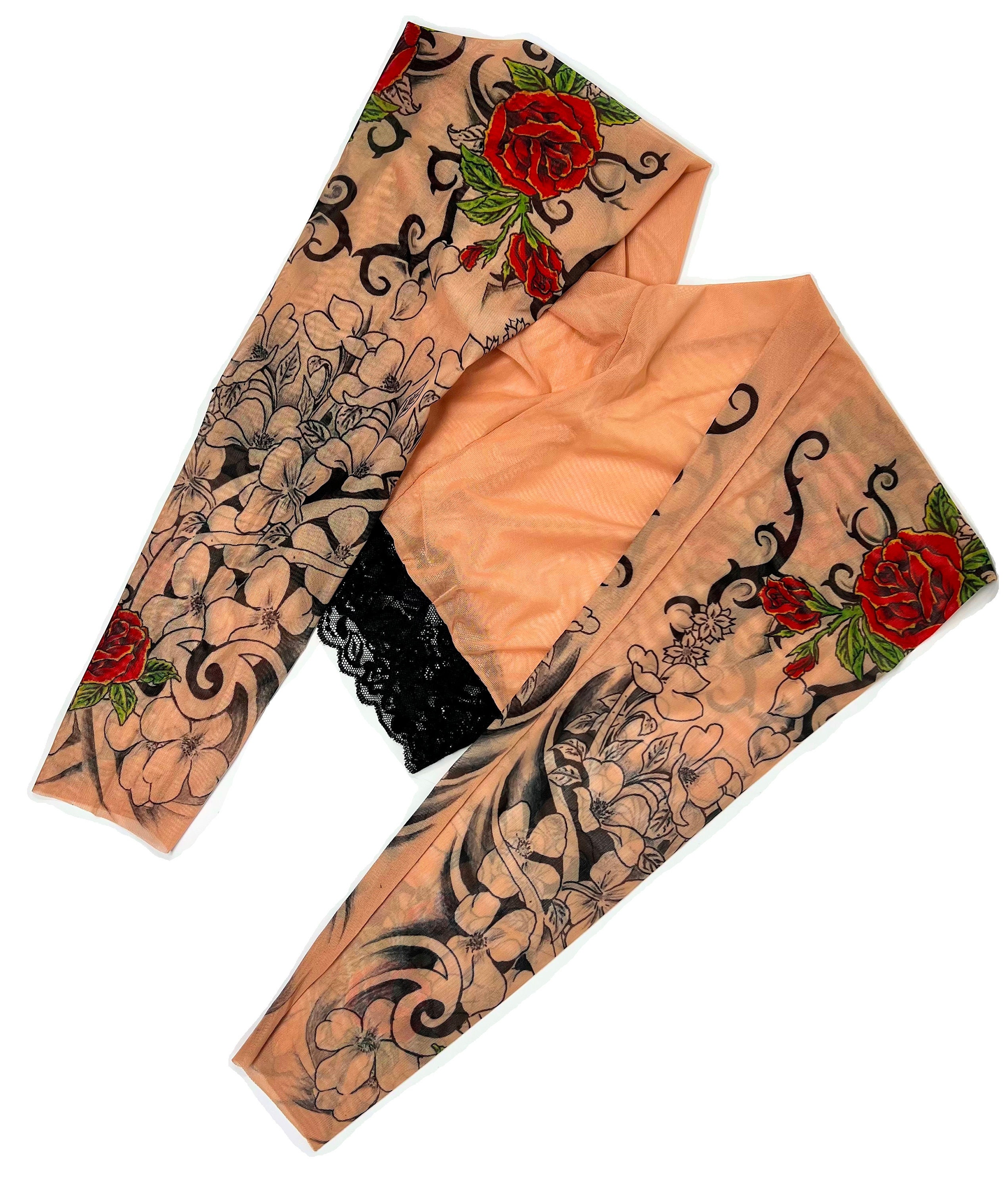 Wild Rose Ladies Flamenco Roses and Black Tribal Art Tattoo Leggings ...