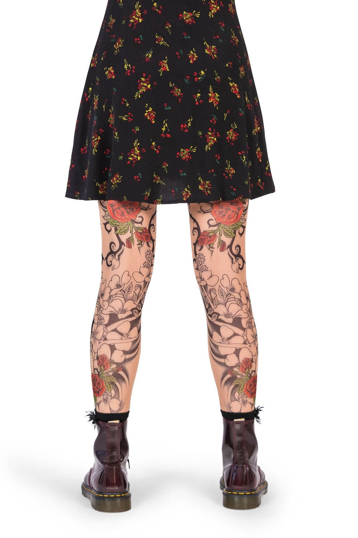 Wild Rose Ladies Flamenco Roses and Black Tribal Art Tattoo Leggings ...