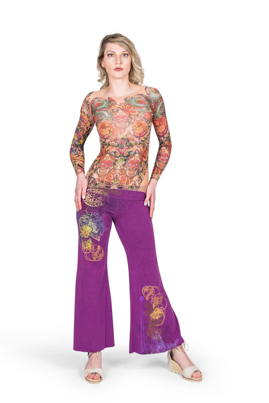Wild Rose Ladies Sugar Skulls Mesh Tattoo Shirt sold by Domini Departed ...