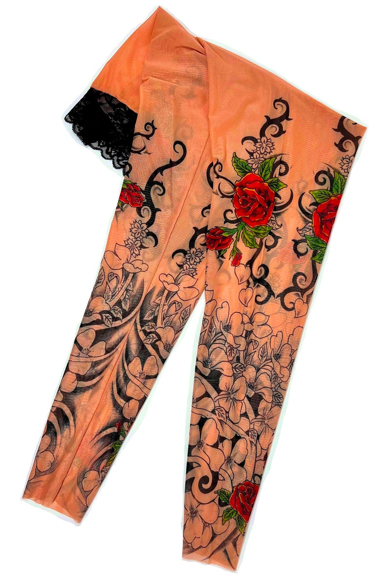 Wild Rose Ladies Flamenco Roses and Black Tribal Art Tattoo Leggings ...