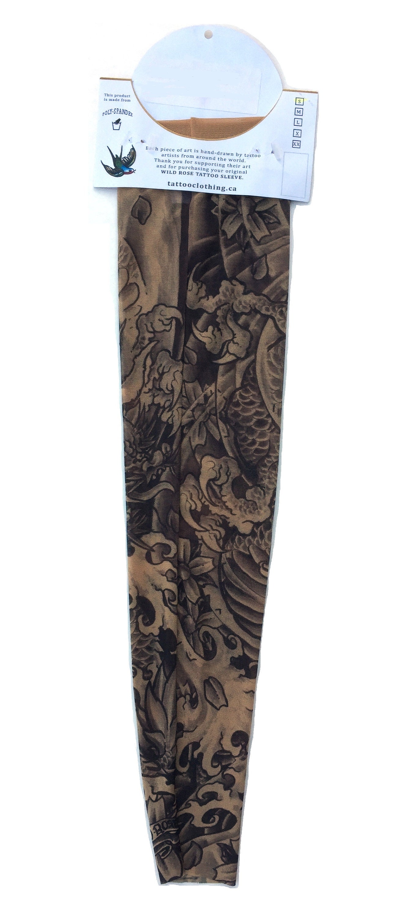 Wild Rose Unisex DRAGON Serpents Black Water Single Tattoo Sleeve, Tan ...