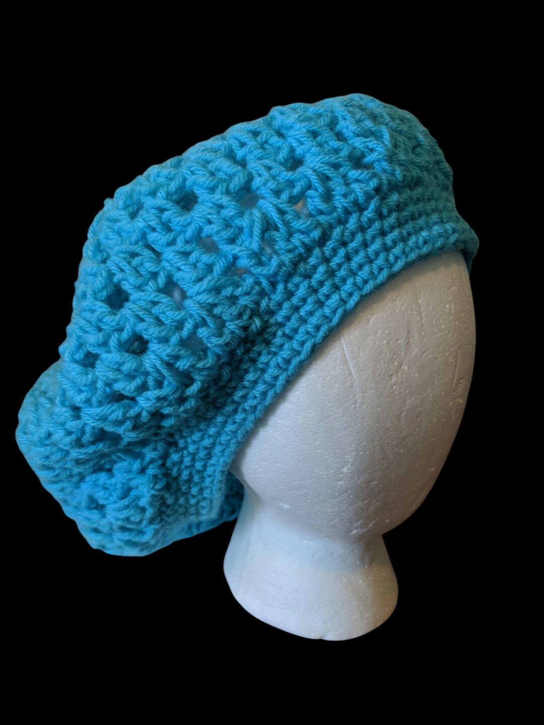 Crochet Beret Tam Cyan, Hand Knit Beanie, Turquoise - Etsy