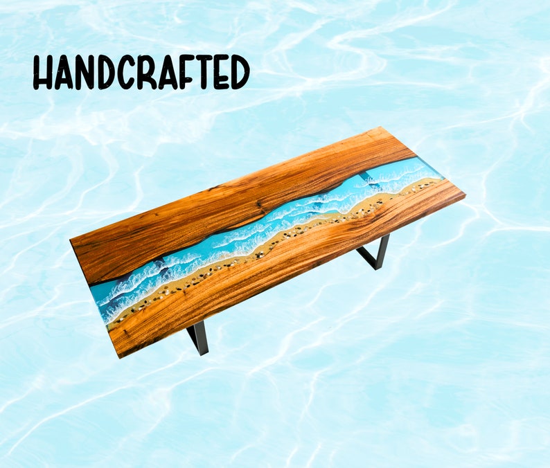 CUSTOM Ocean Epoxy Resin Dining Table, Blue Resin Wood Dining Table ...