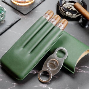 Personalized Leather Cigar Case, 3 Tubes Luxury Cigar Case With Cutter ...