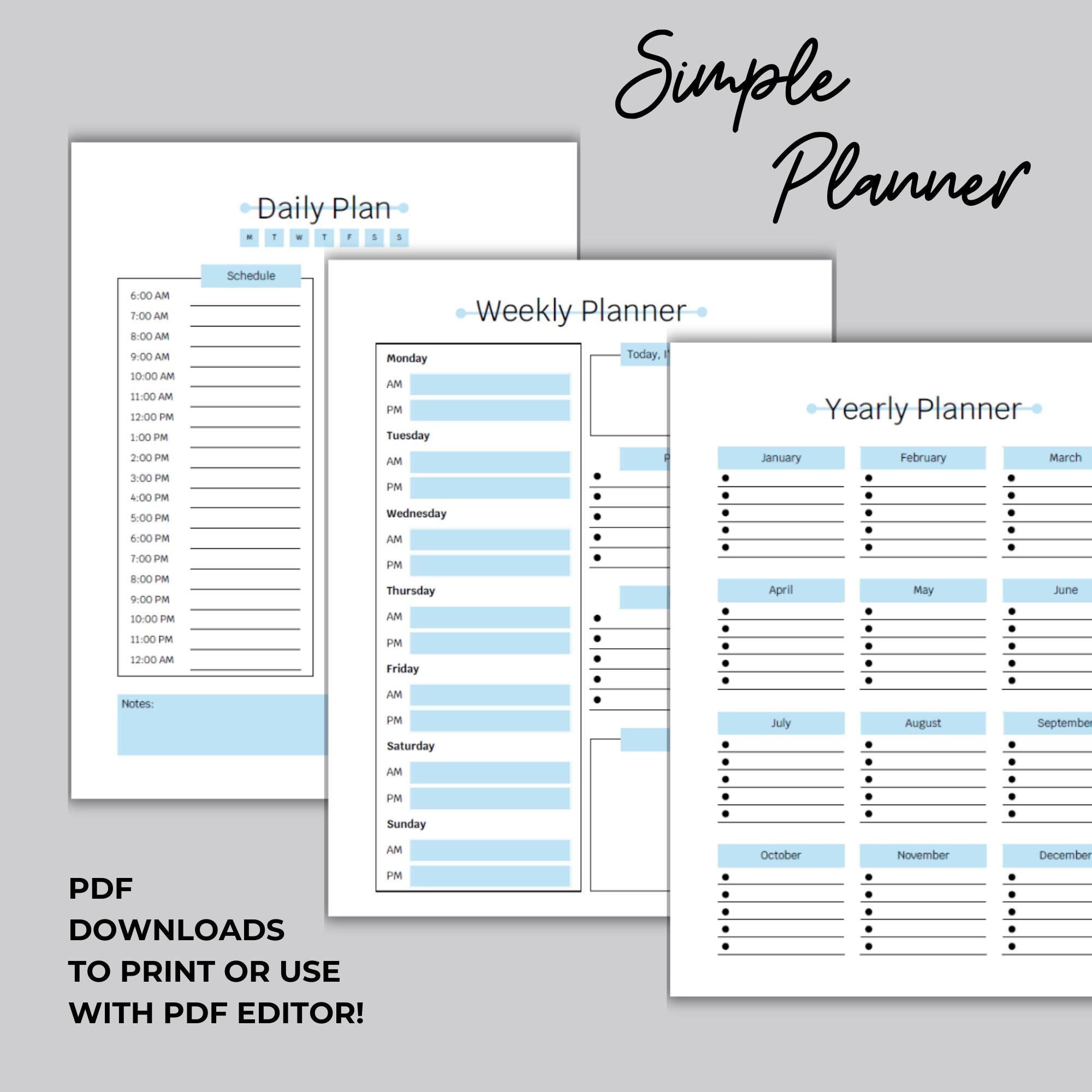 Printable Simple Planner, Planner for Organization & Productivity in ...