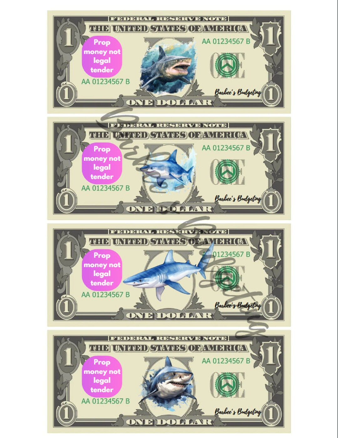 Shark Prop Money Placeholders digital - Etsy