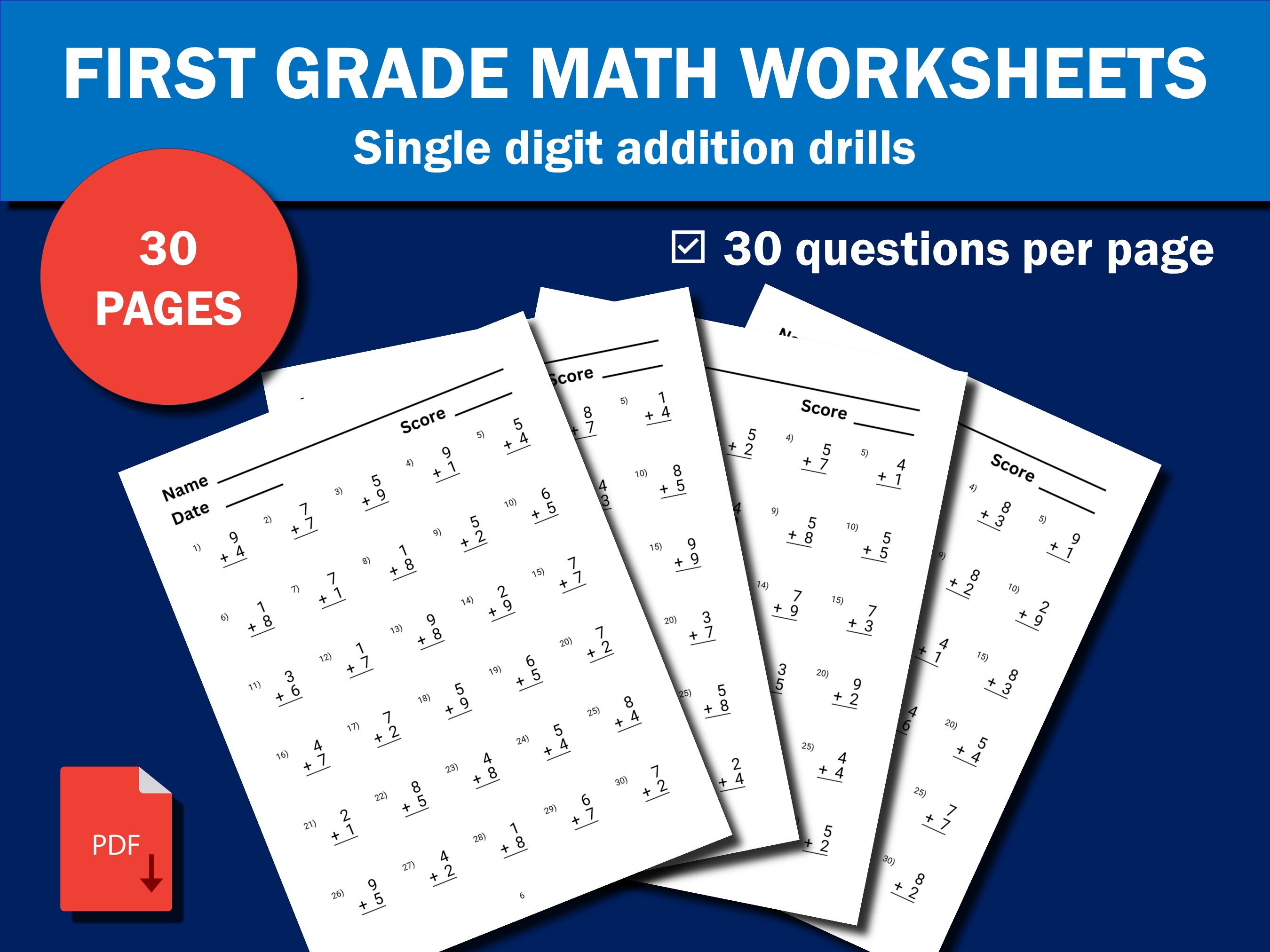 30 Printable First Grade Math Worksheets With Single Digit Addition and ...