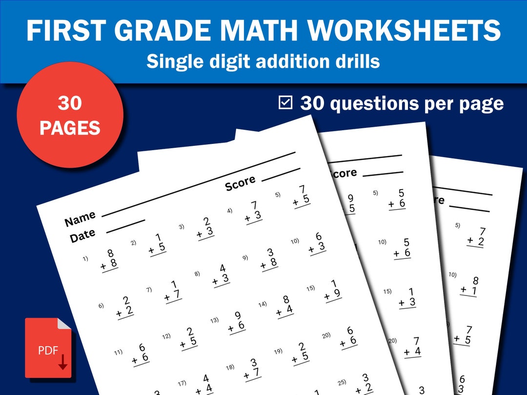 30 Printable First Grade Math Worksheets With Single Digit Addition and ...