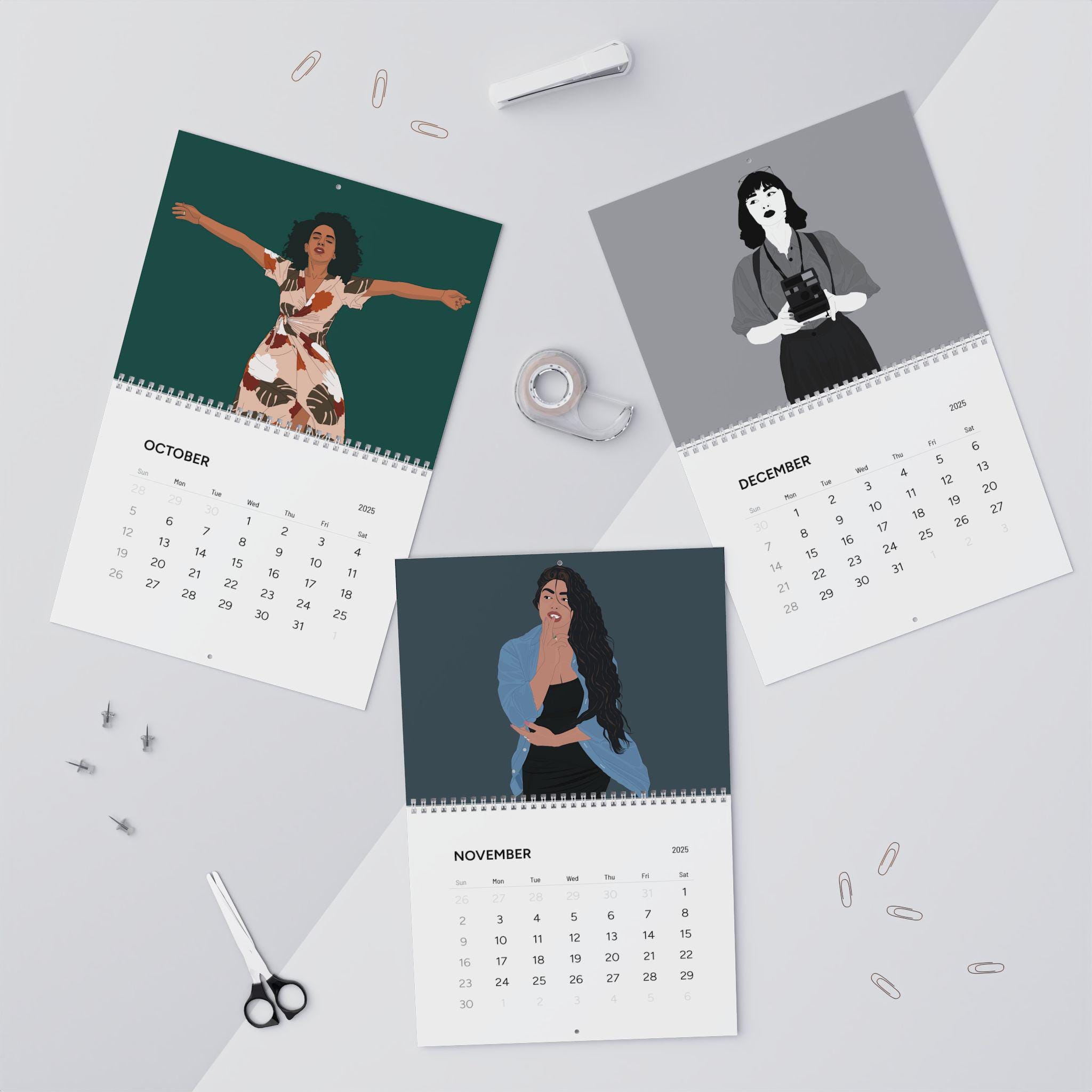 2025 Wall Calendar , Illustrated Graphic Art Calendar With Vibrant ...