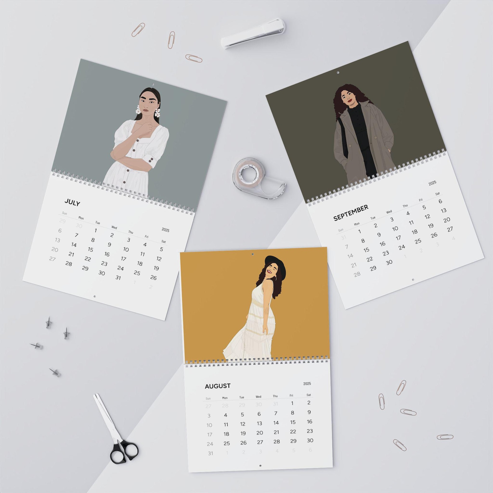 2025 Wall Calendar , Illustrated Graphic Art Calendar With Vibrant ...