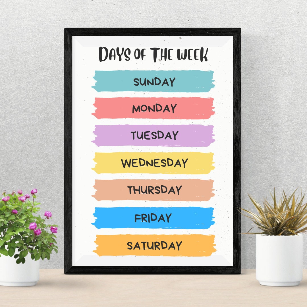 Days of the Week for Classroom Calendar Days of the Week Poster Name of ...