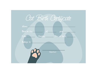 Kitten Birth Certificates Cat Certificate Printable Pet Birth Cert ...