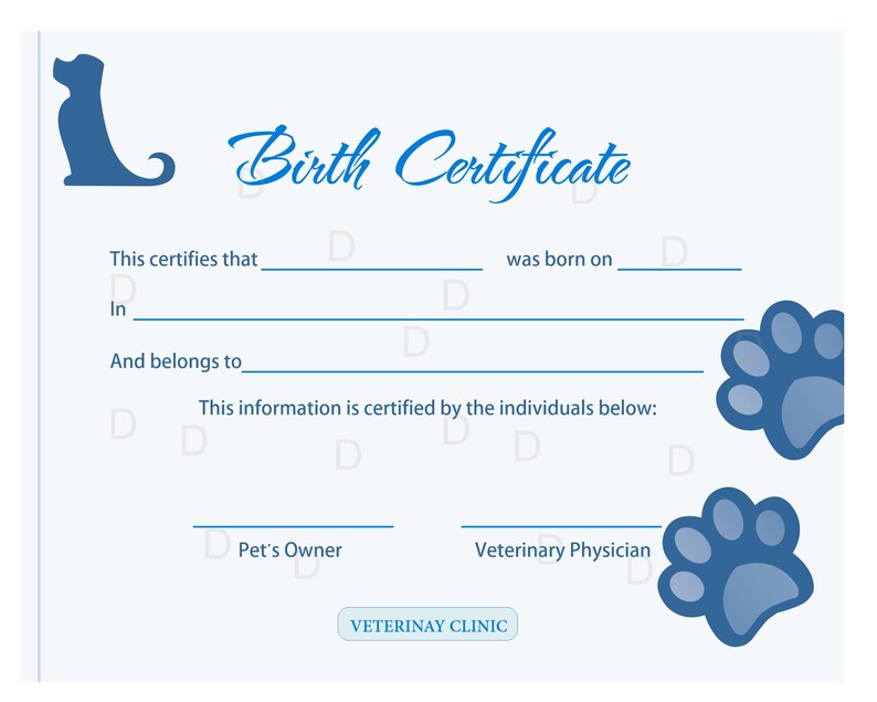 Dog Birth Certificate Veterinary - Etsy