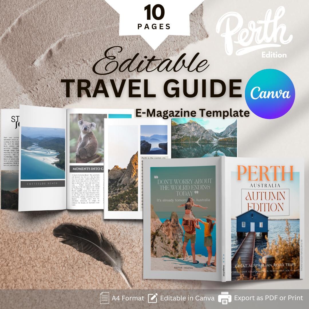 Perth Travel Guide E-magazine Template | Editable Digital Travel ...
