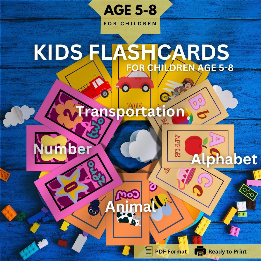 Educational Kids Flashcards Bundle - Alphabet, Animals, Numbers ...