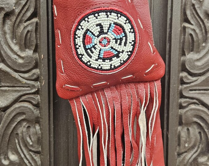 Handmade Red Leather Medicine Bag With Beadwork Design - Etsy