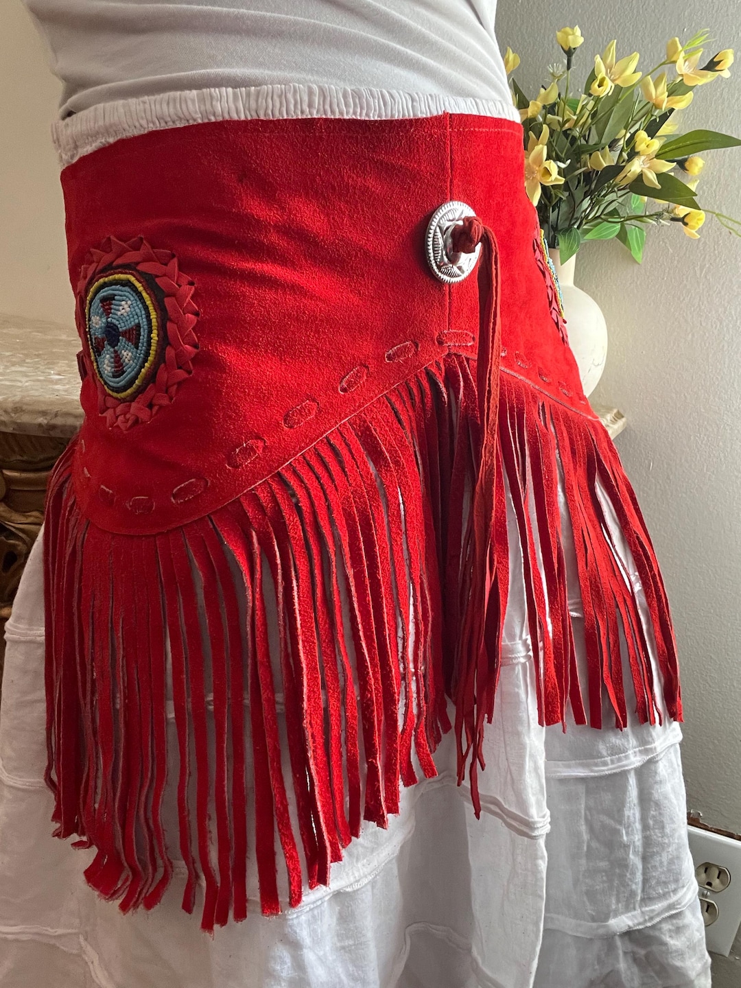 Geniune Suede Leather Fringe Skirt Belt With Bead Design - Etsy